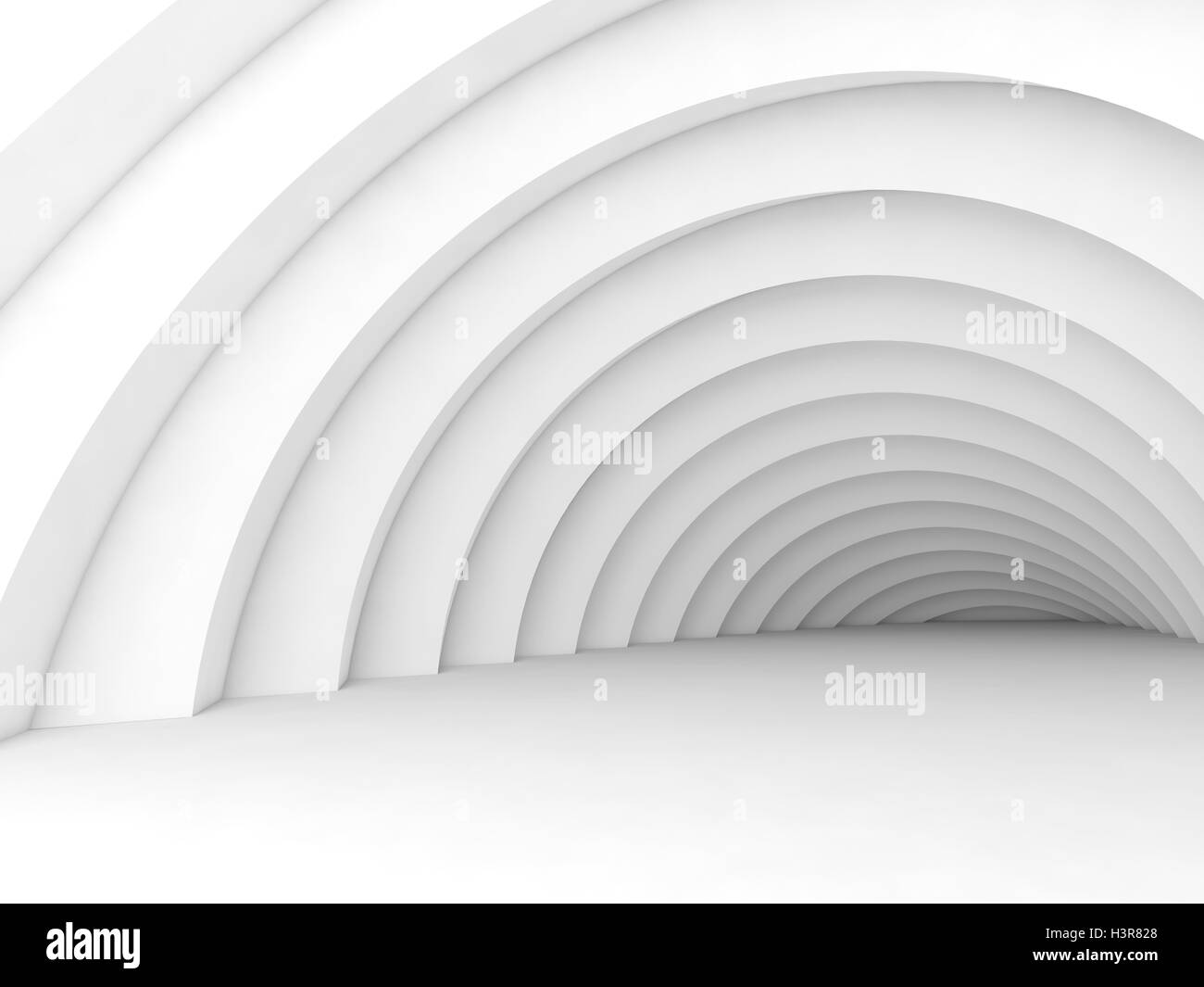 Abstract digital interior background, white vortex tunnel with flat ...
