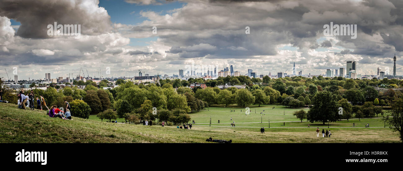 A panorama showing the skyline as seen from Primrose Hill Stock Photo ...