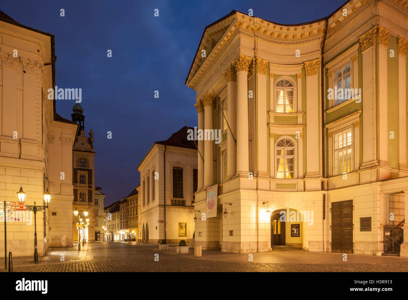 Estates Theatre (opera house) in Prague old town before dawn. Czech ...
