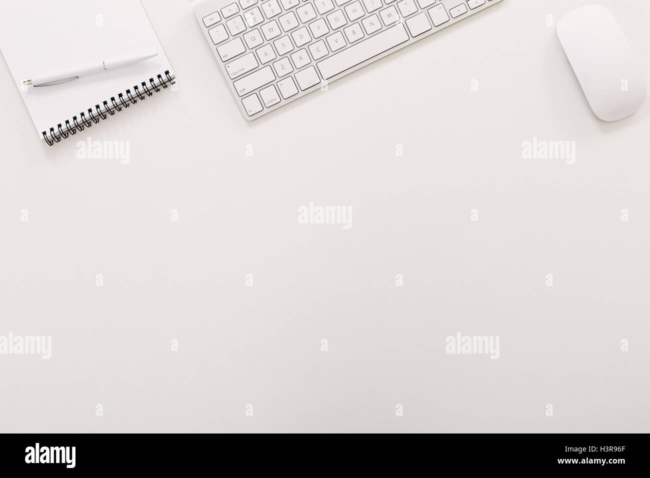 Office White Table with Computer Keyboard Mouse and Notepad Top View ...