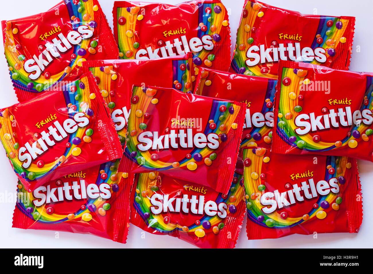 packets of fun size Skittles fruits sweets on white background Stock ...