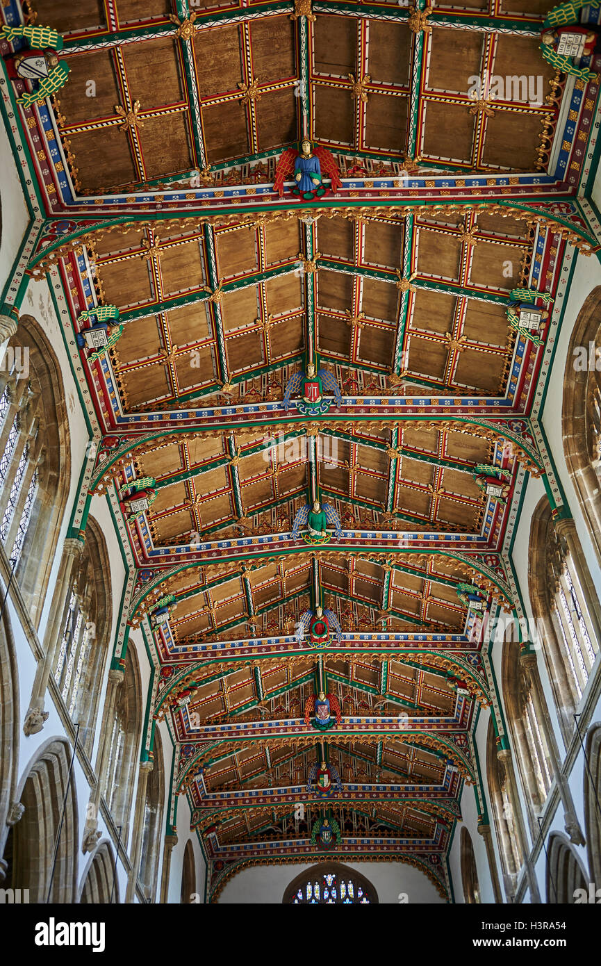 15th century Gothic wooden painted angel roof, restored in 1963, of the ...