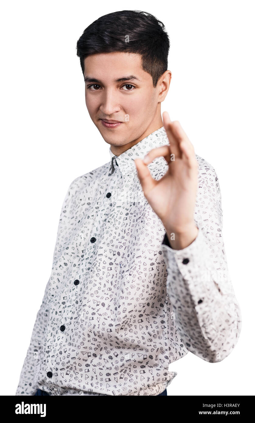 Young handsome man shows OK sign Stock Photo - Alamy