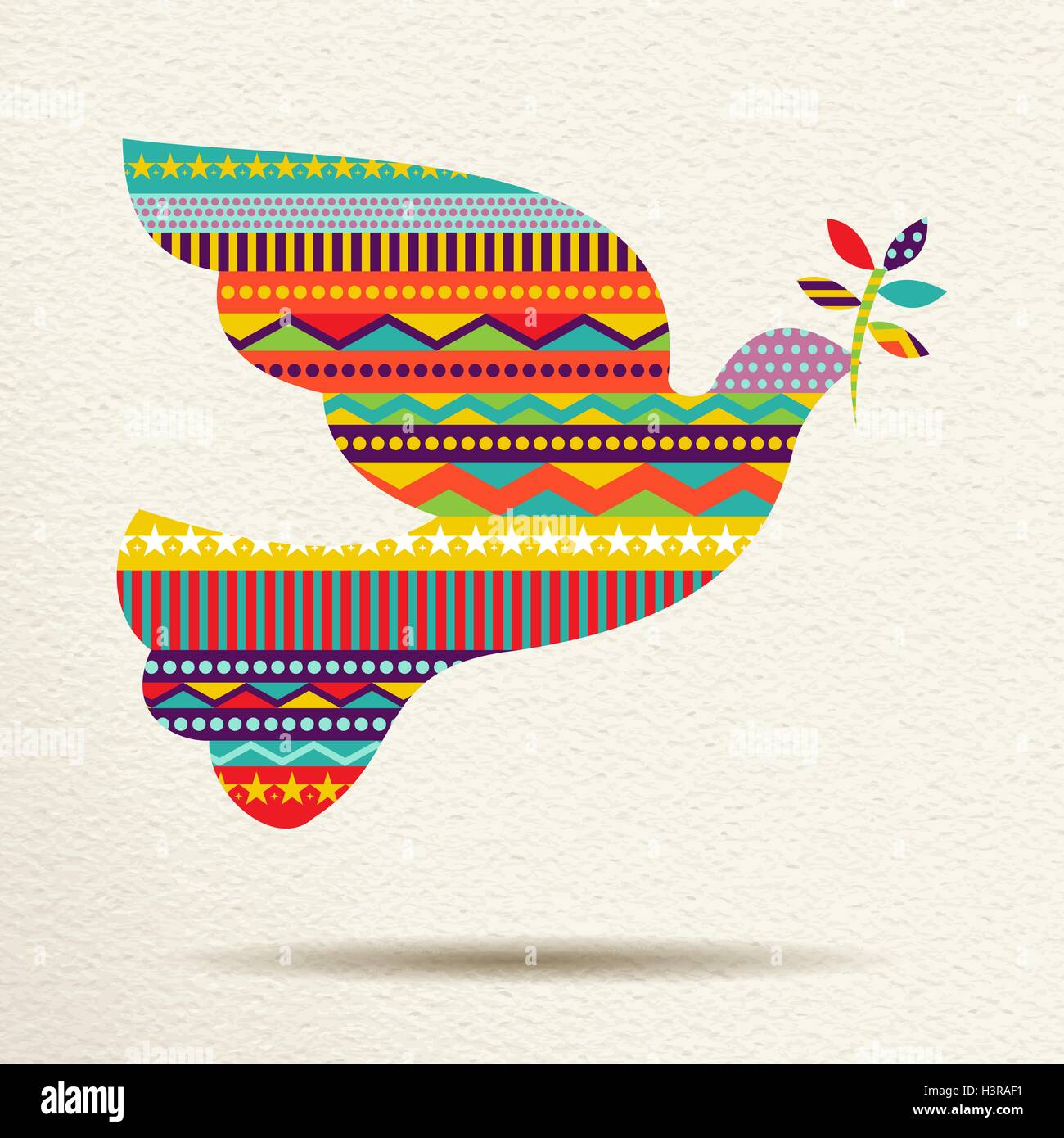 Merry Christmas dove bird design in fun happy colors with geometric ...