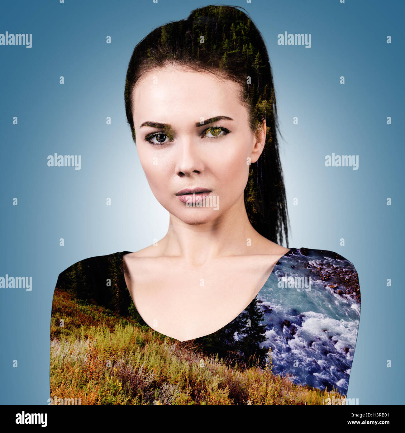 Woman combined with nature landscape Stock Photo - Alamy