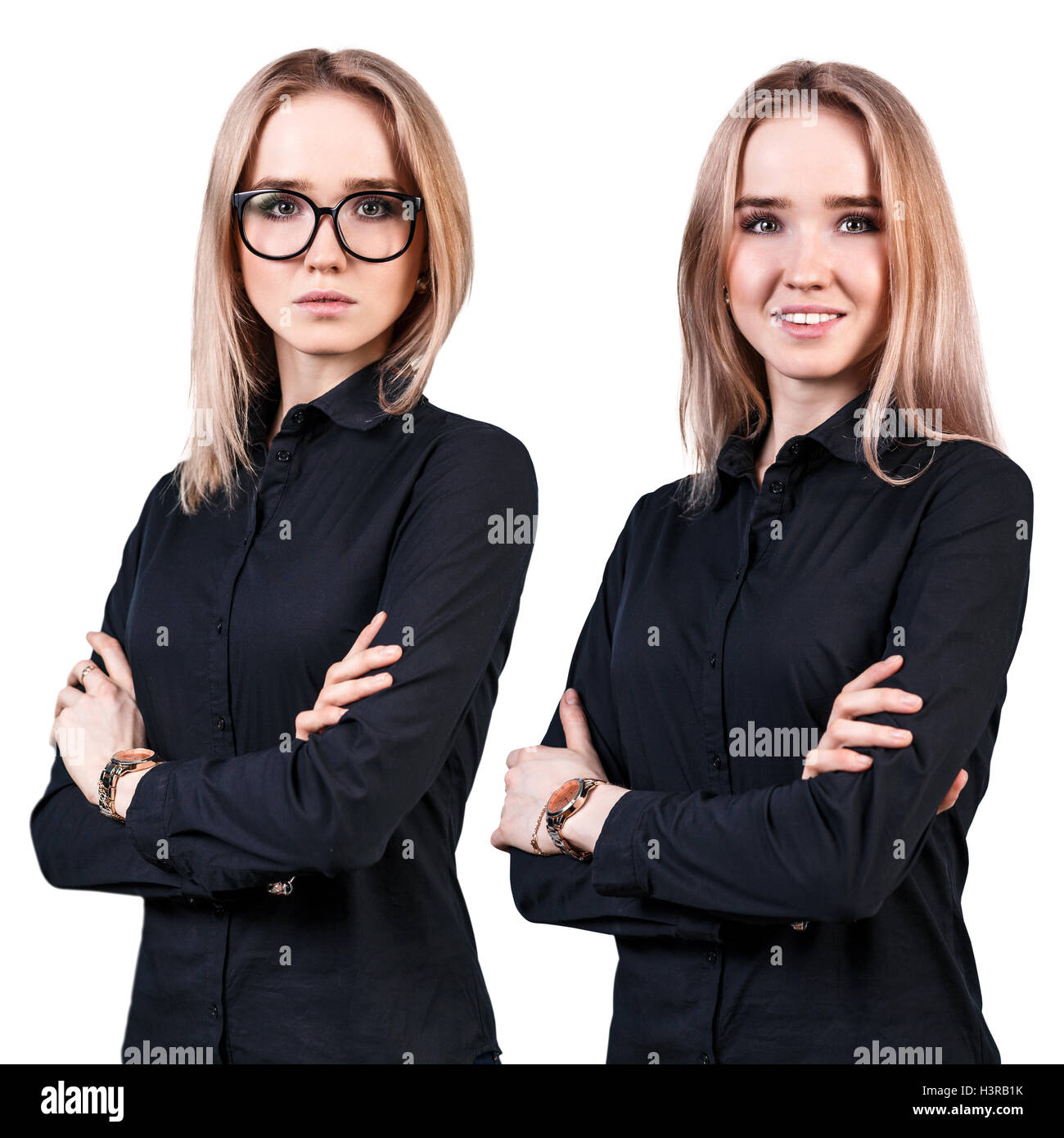 Young beautiful woman with crossed hands Stock Photo - Alamy