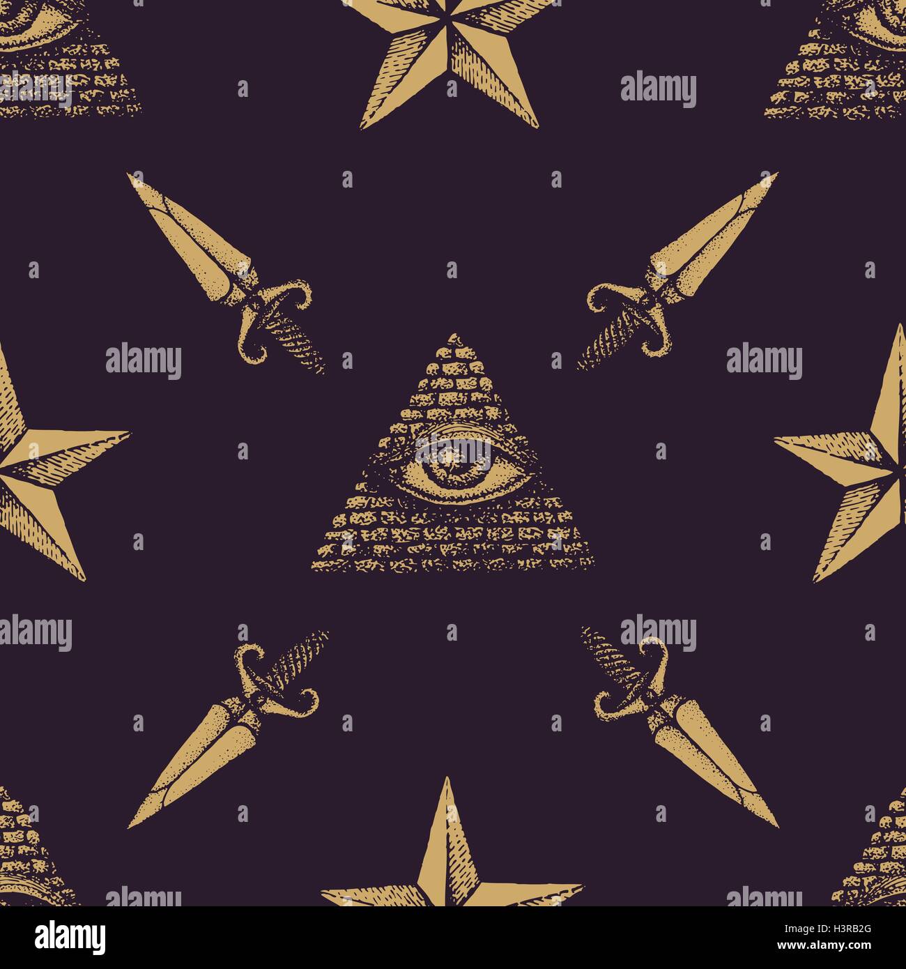 vector monochrome gold hand drawn engraving eye of providence dagger ...