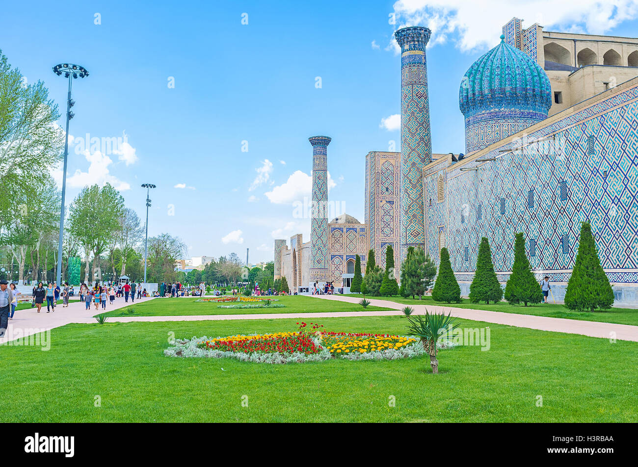 The garden around the Registan square is very crowded place during the ...