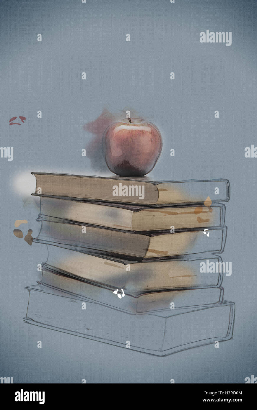 Stack of Old Books With an Apple on Top Stock Photo - Alamy