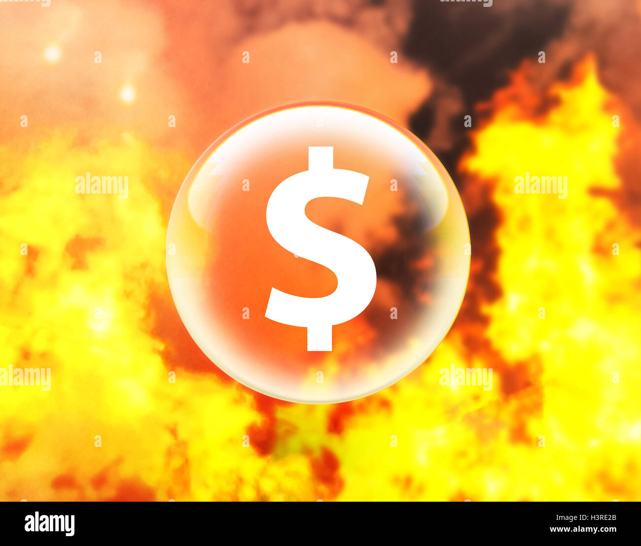 Dollar sign in crystal ball on fire Stock Photo - Alamy