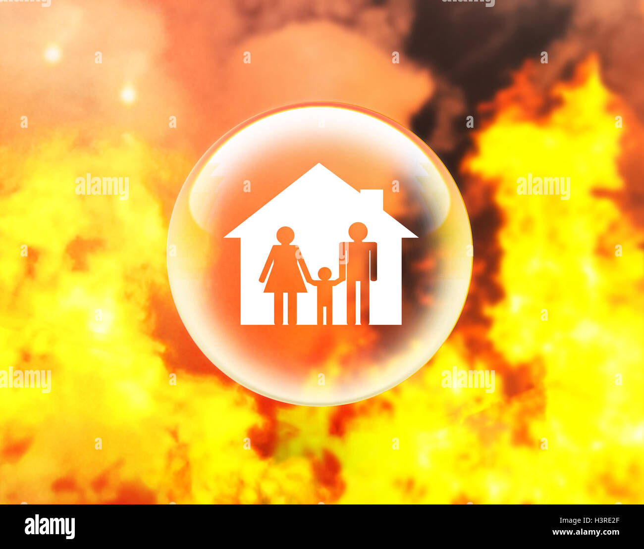 Family and house in crystal ball on fire Stock Photo - Alamy