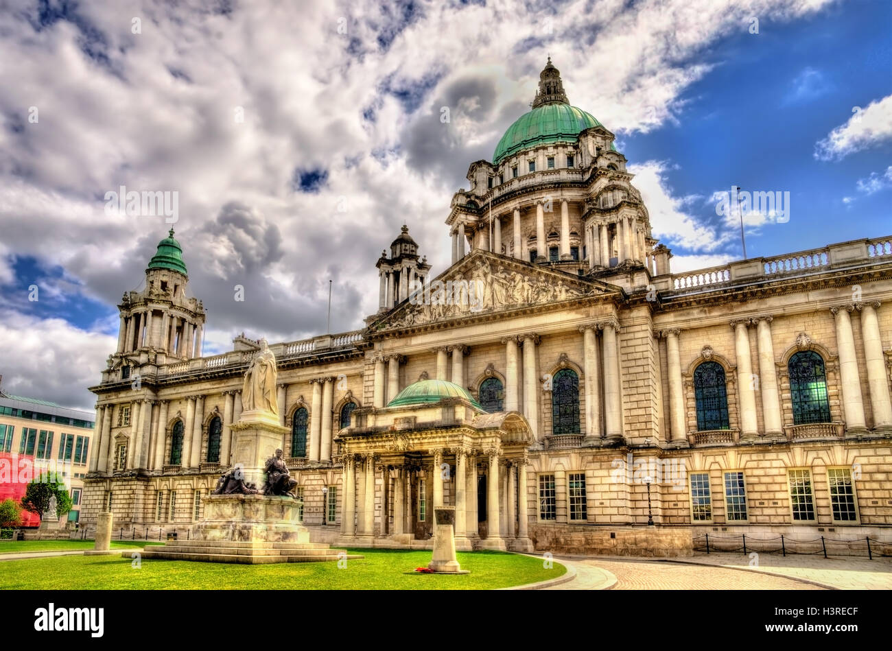Queen Victoria Memorial and Belfast City Hall - Northern Ireland Stock ...
