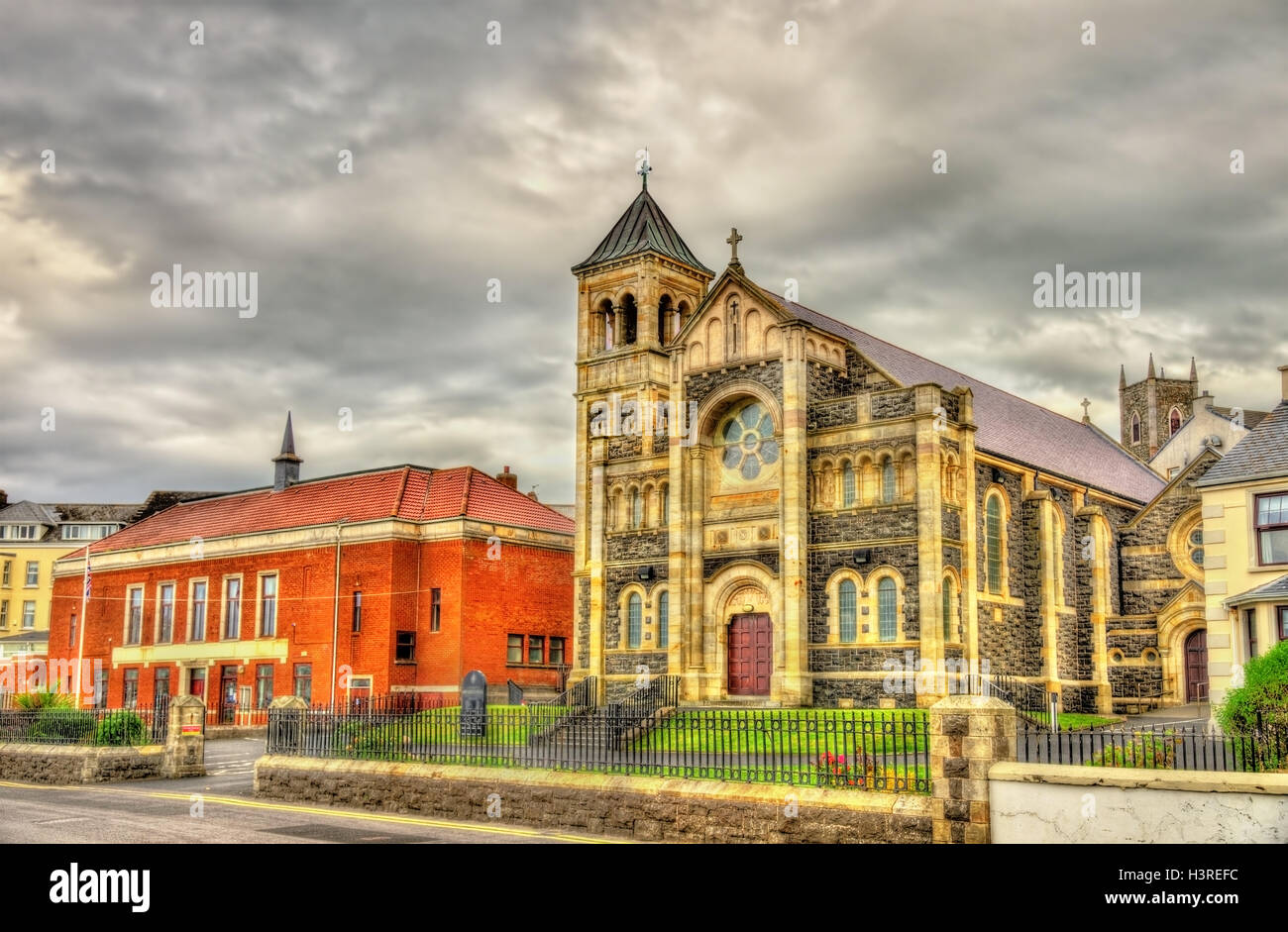 St. Mary Star of the Sea church and city hall in Portstewart - Northern ...