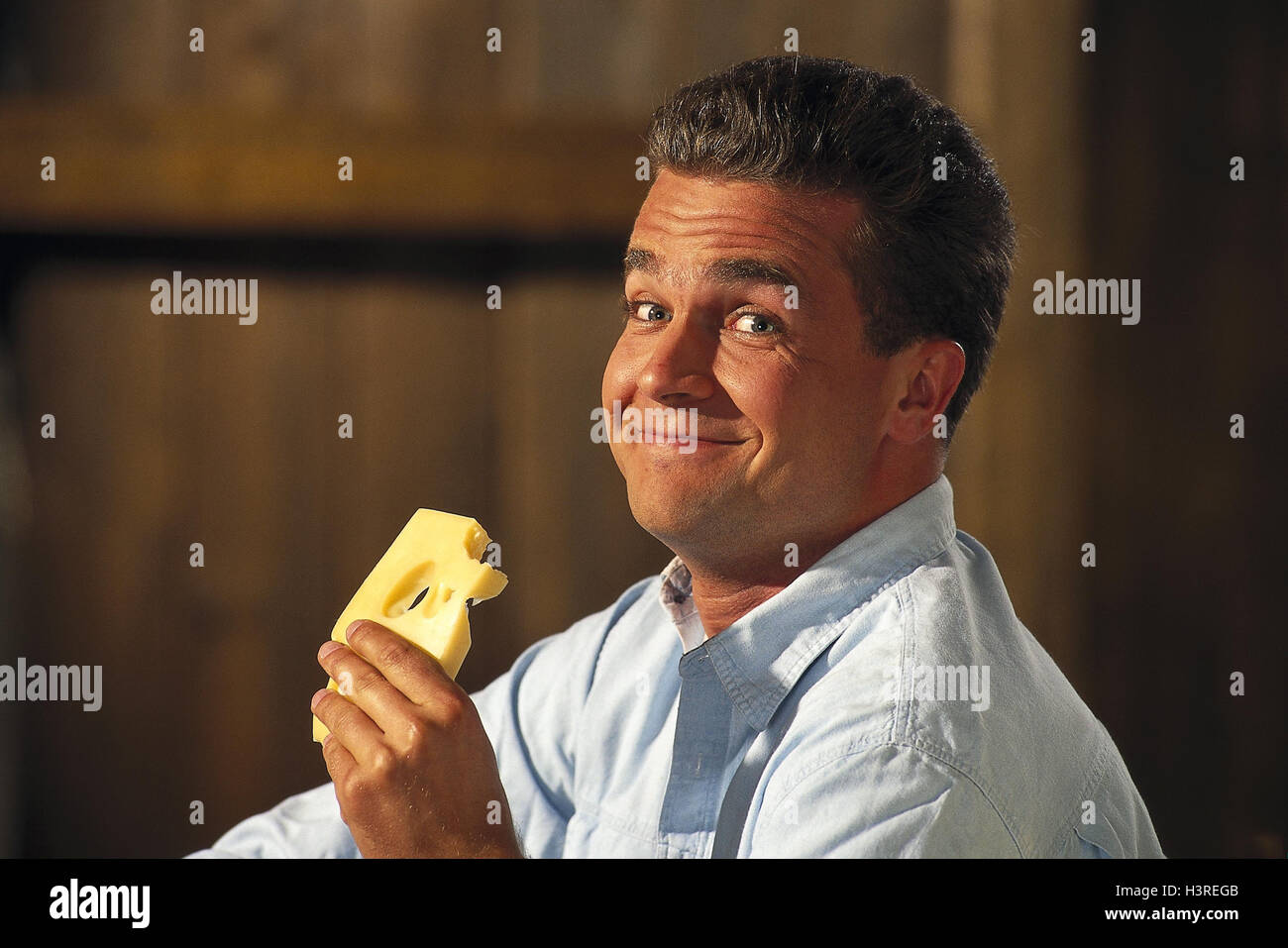 Man, cheese piece, eat, portrait, inside, middle old person, cheese ...
