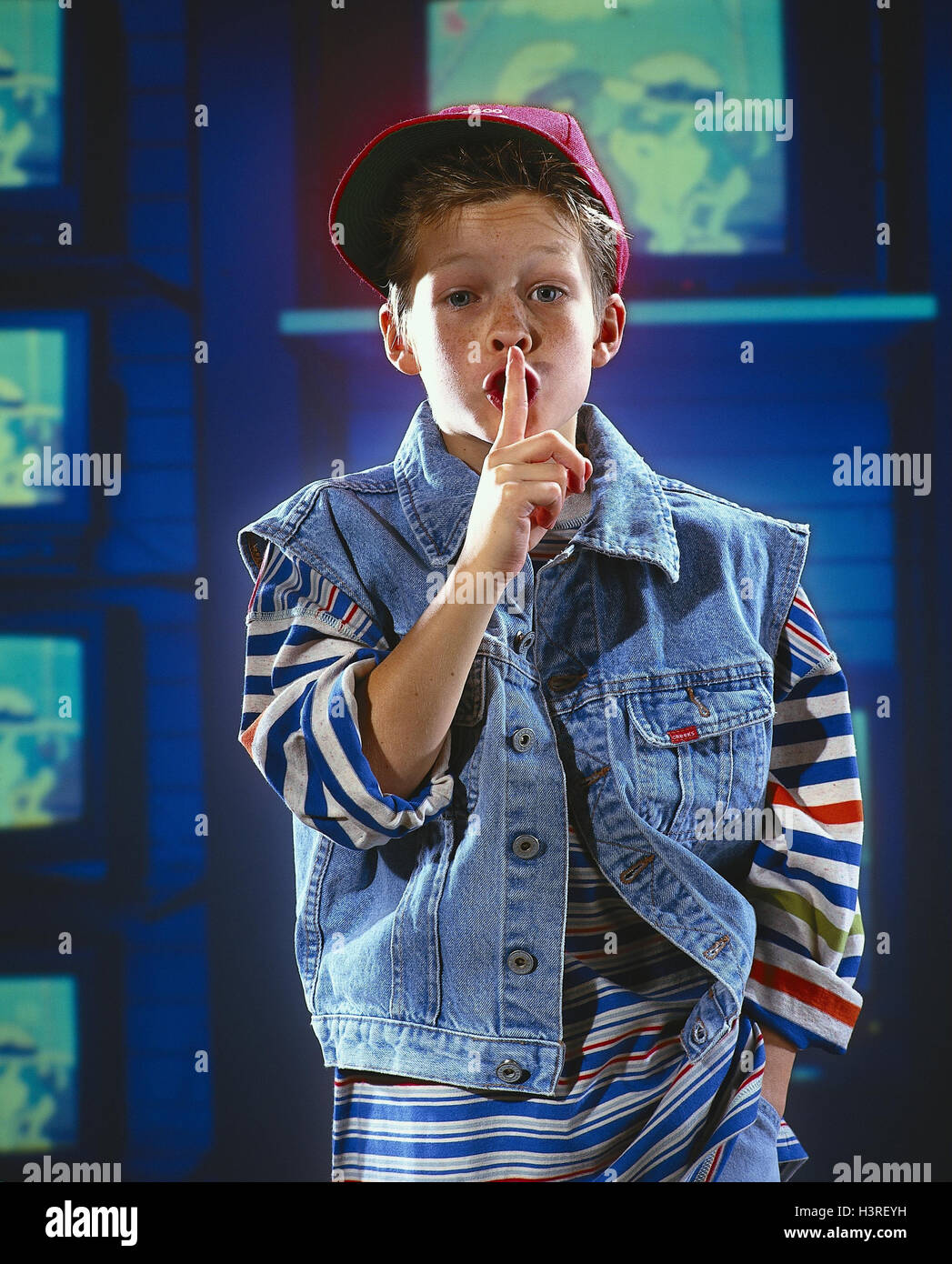 Boy, gesture, silence, quiet, half portrait, inside, teenager, young ...