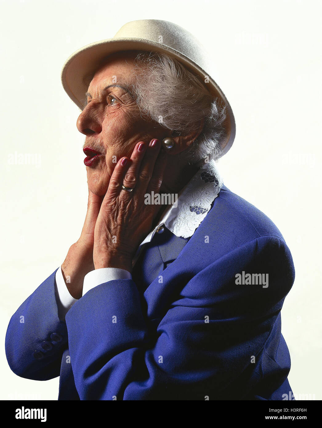 Senior, care, gesture, surprise, portrait, inside, woman, old ...