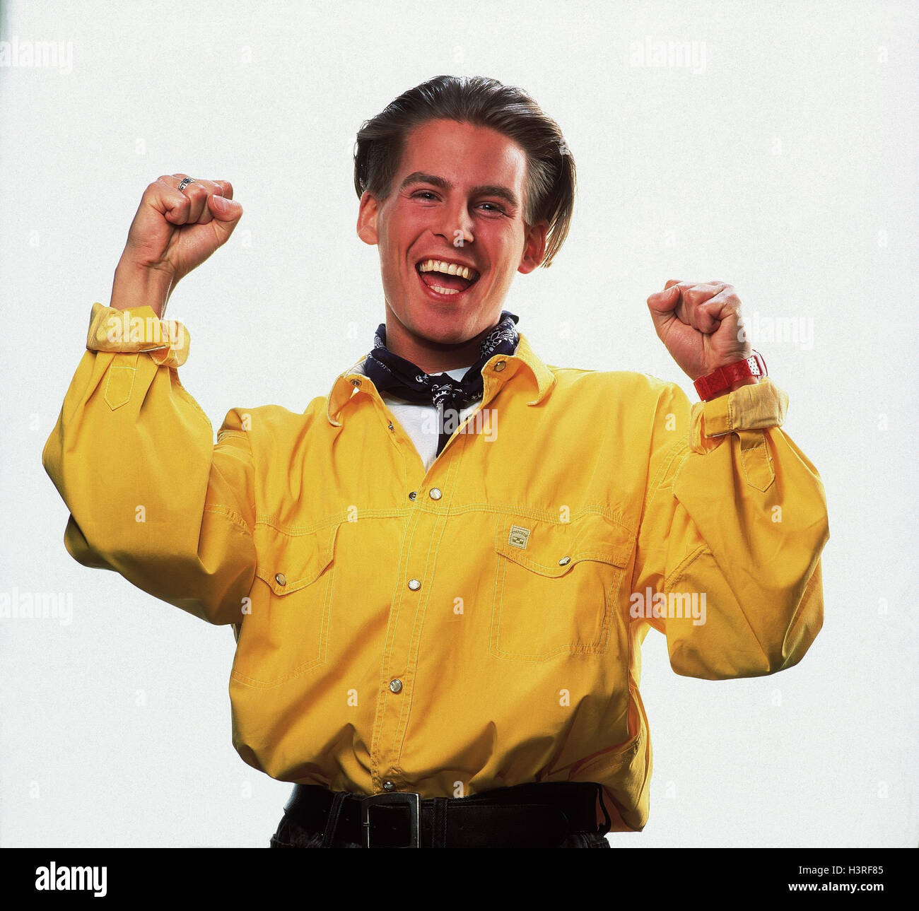 Man, triumph young, gesture, cheering, half portrait, jubelieren ...
