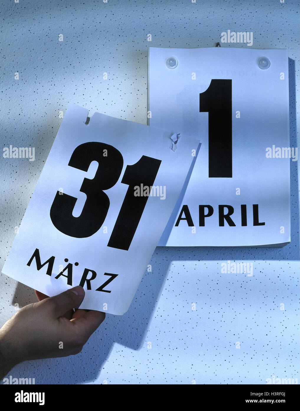 Calendars, hand, calendar leaves, sever, month change, March, April ...