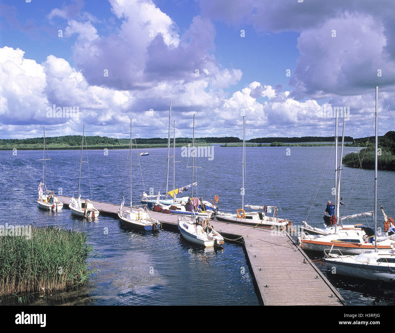 Poland, Masuria, Masuria lake, jetty, sailboats, tourists, Europe ...
