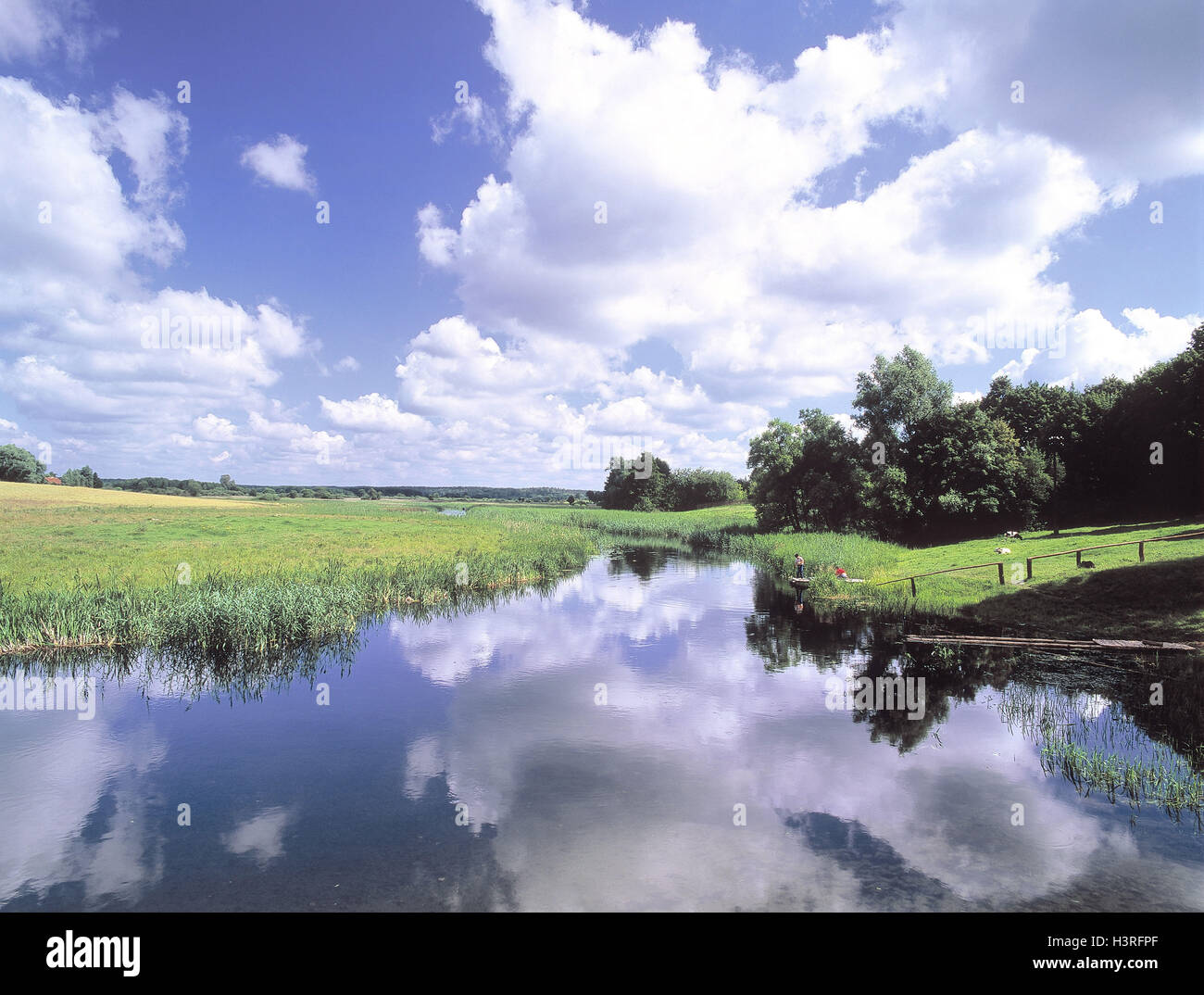 Poland, Masuria, scenery, river, Krutynia, cloudy sky, summer, Europe ...