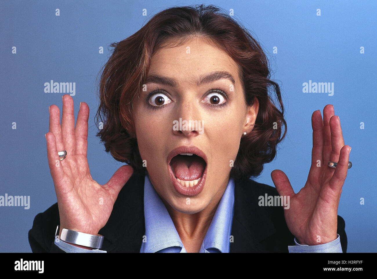 Woman, young, gesture, fright, terror, portrait, emotion, expression ...