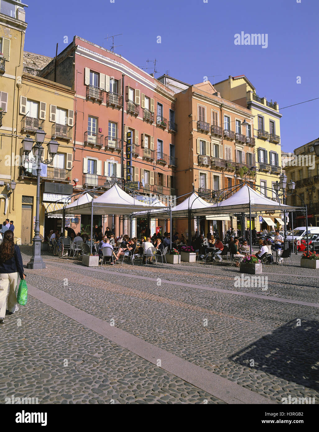 Italy, Sardinia, Cagliari, Old Town, Piazza Yenne, street cafe, island ...