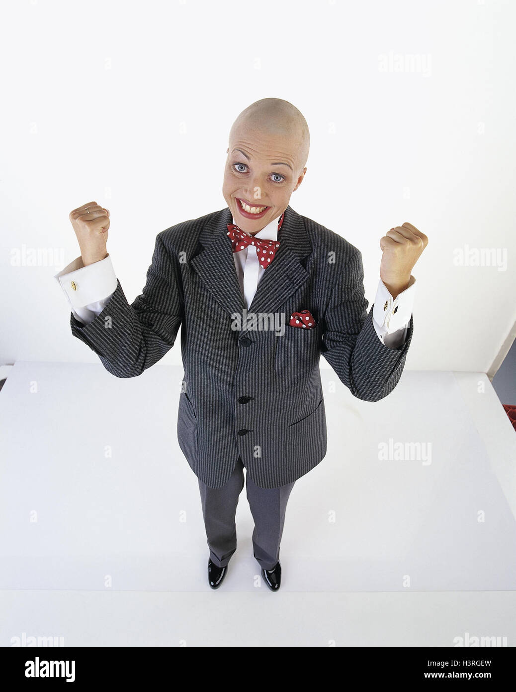 Woman, bald head, suit, gesture, joy mb 71 A4 Stock Photo - Alamy