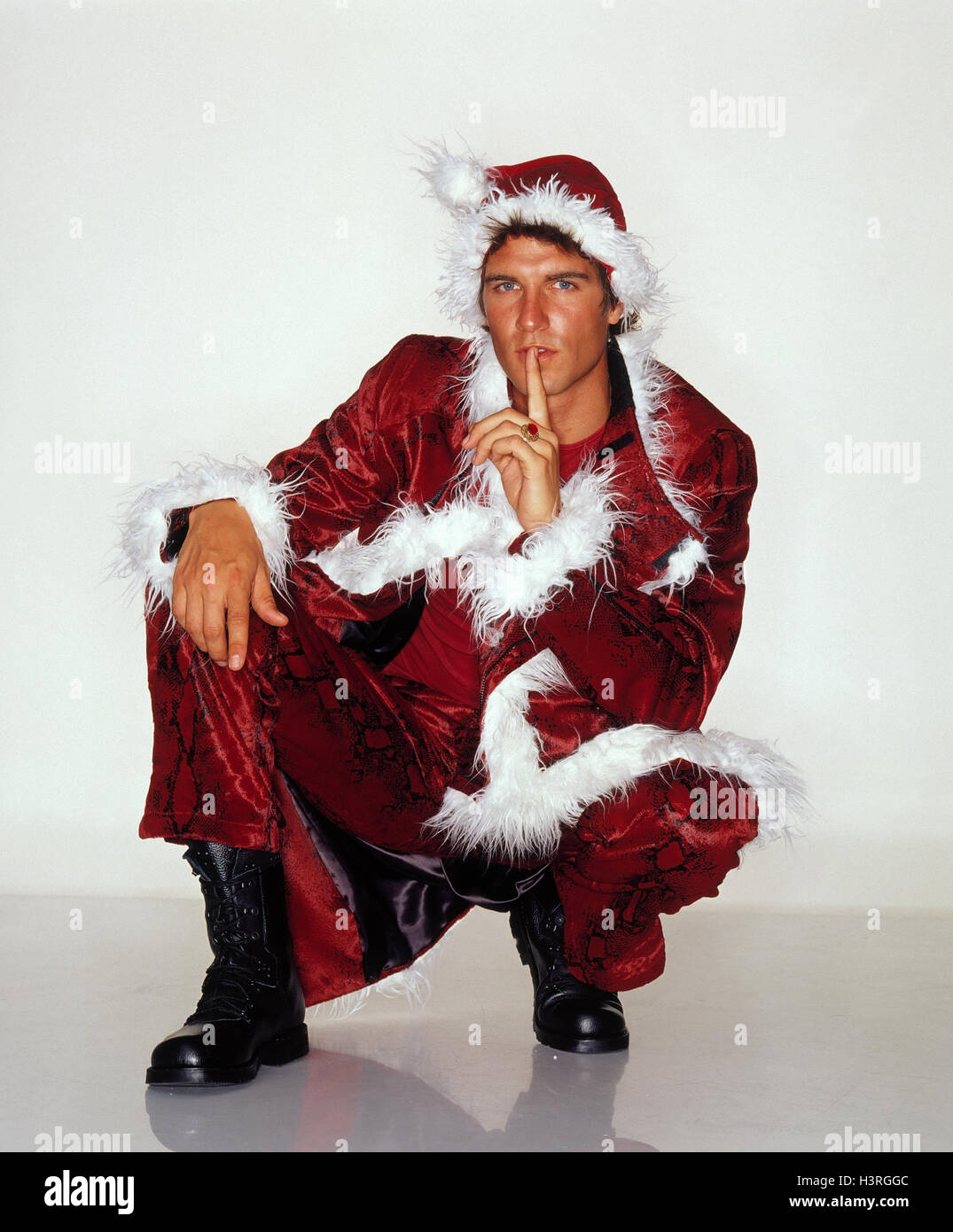 Man, lining, Santa Claus, squat, gesture, quiet studio, cut out ...