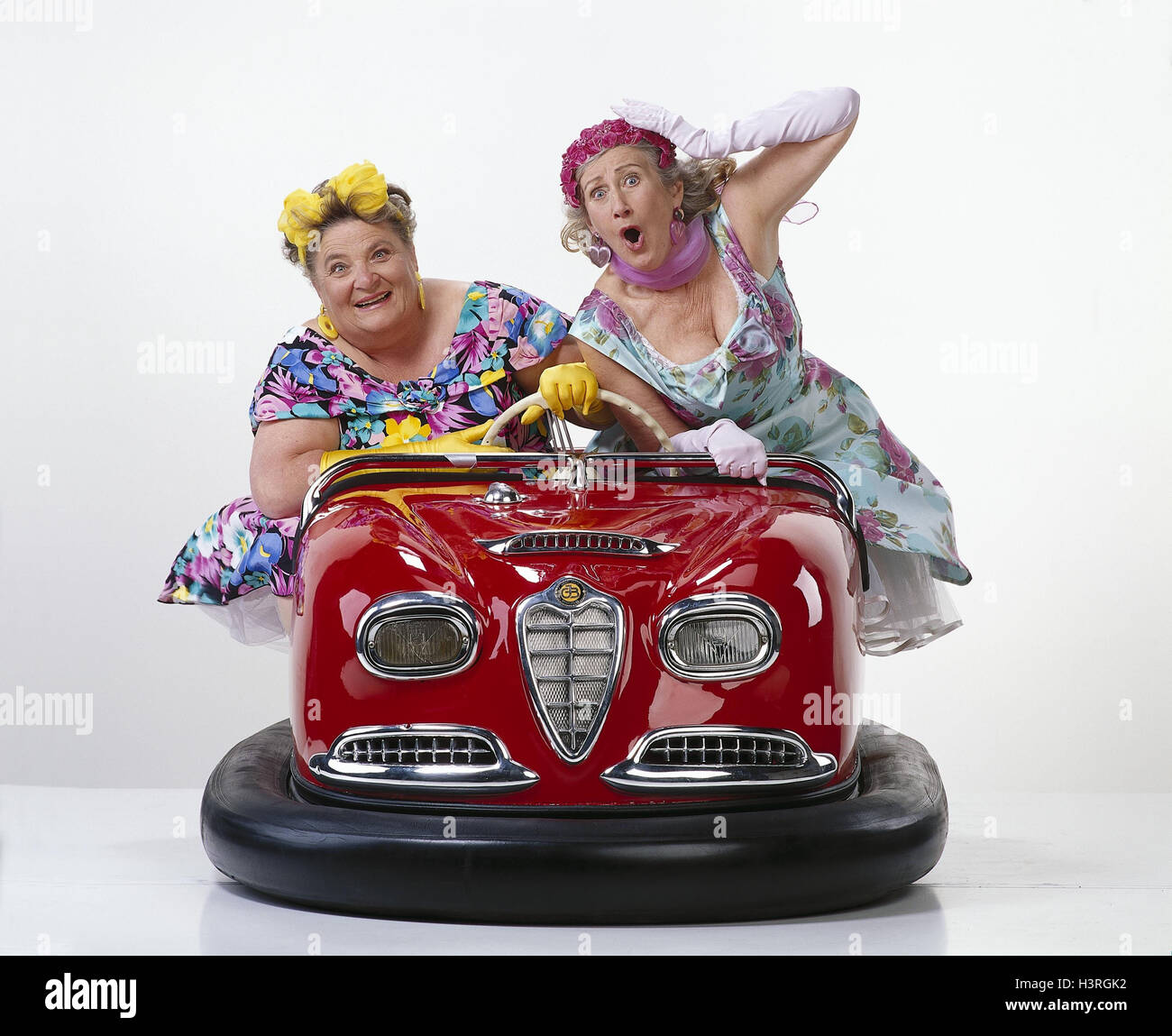Women, two, middle old person, dodgem cars pleasure, amusement, melted ...