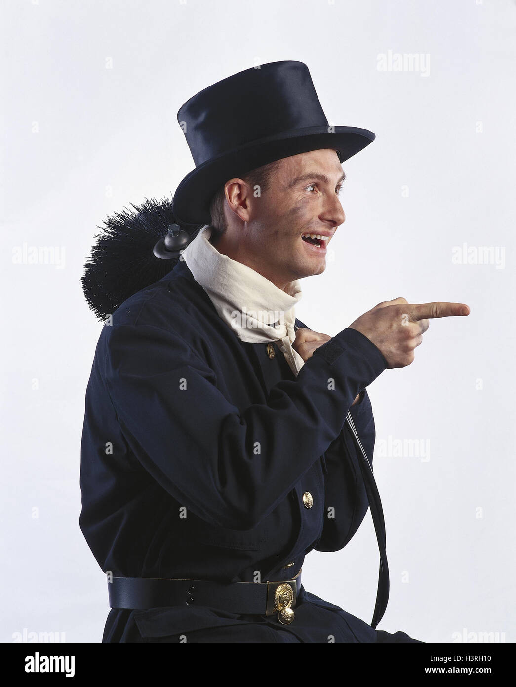 Chimney sweeps, gesture, pointing, half portrait, tread man, occupation ...