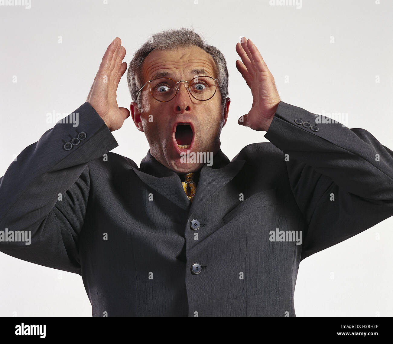 Businessman, gesture, - shocked, startled, portrait, studio, mb 83 A3 ...