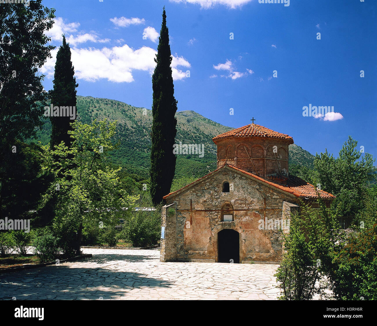 Greece, the Peloponnesus, cloister Agia Lavra, peninsula, holiday ...
