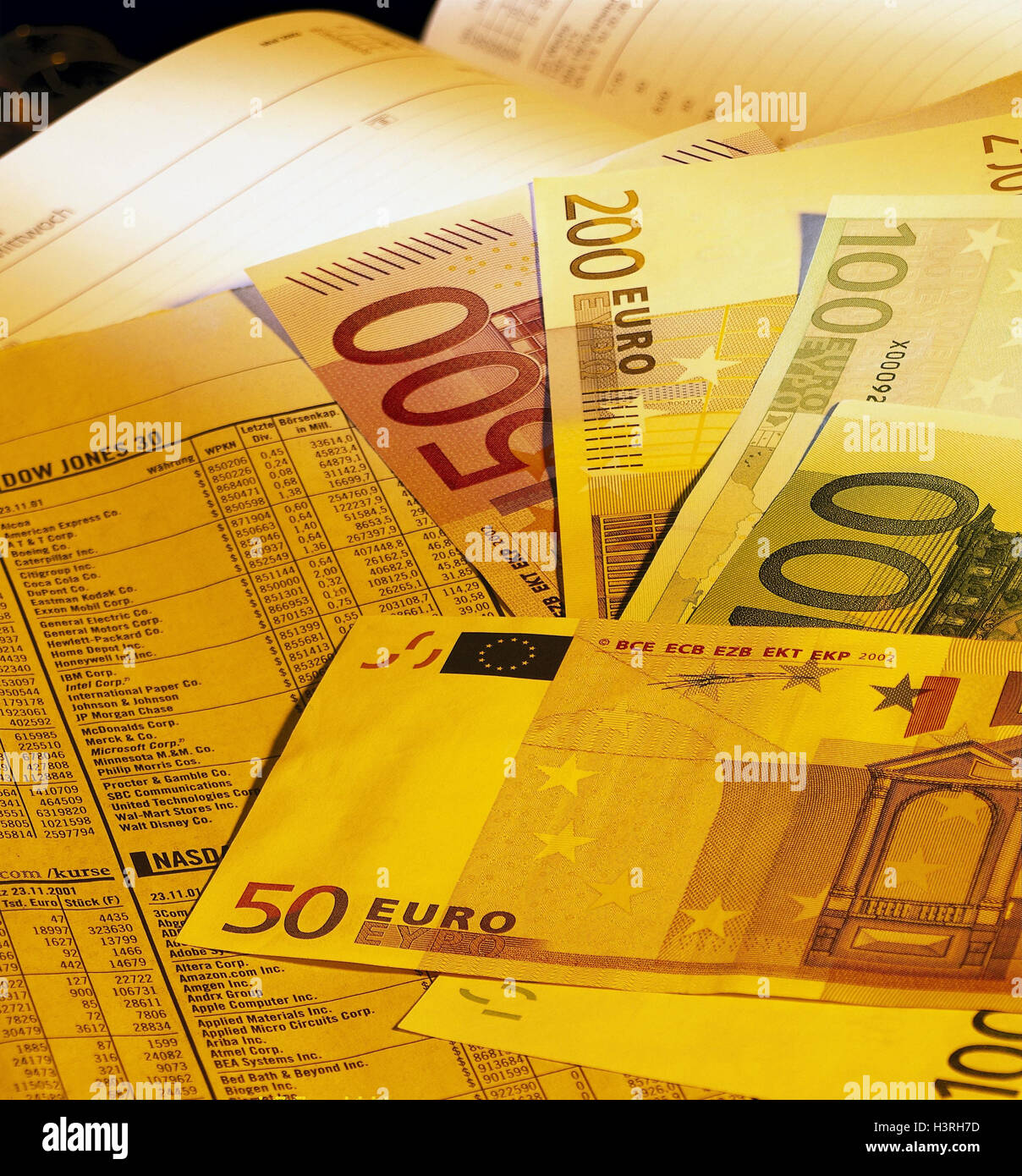 Calendars, financial paper, bank notes, euro, Still life, product ...