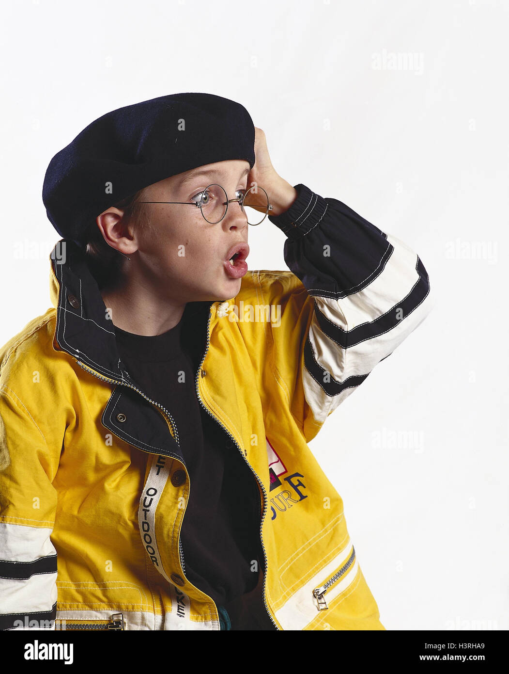 small boy, beret, glasses, gesture, portrait, mb 143 A3 Stock Photo - Alamy