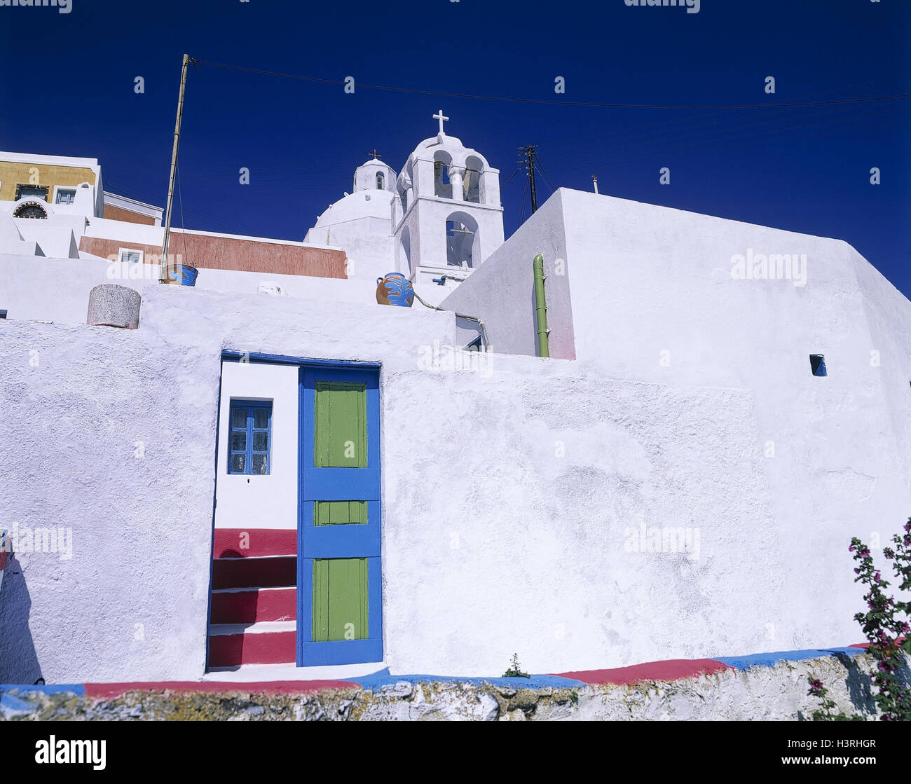 Greece, Santorin, houses, defensive wall, front door, outside, island ...