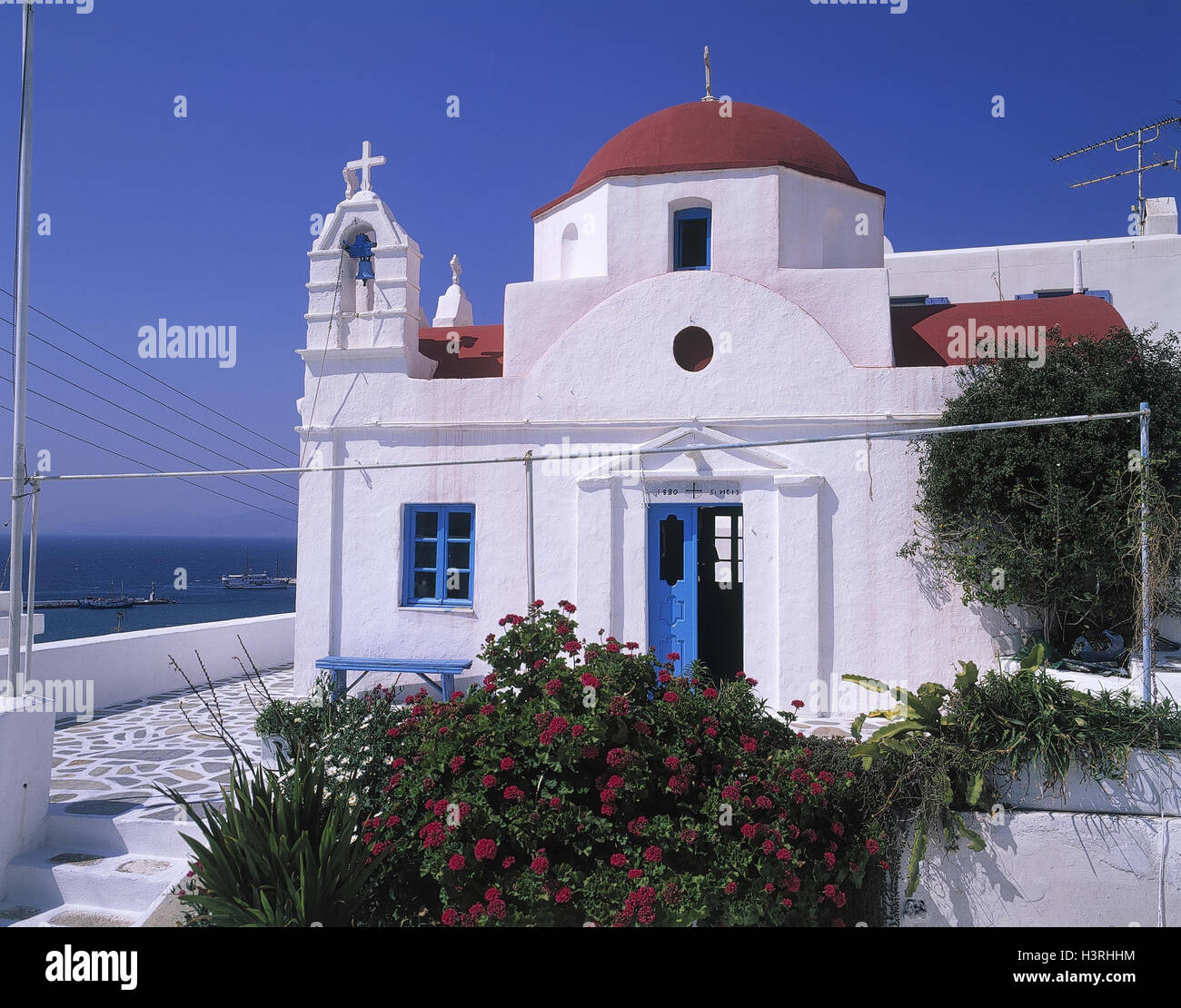 Greece, Mykonos, church, outside, island, Cyclades island, the Cyclades ...