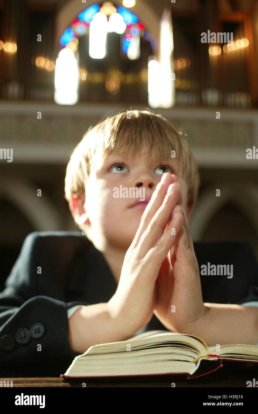 Church, boy, pray, portrait, church, child, 7 years, prayer, prayer ...