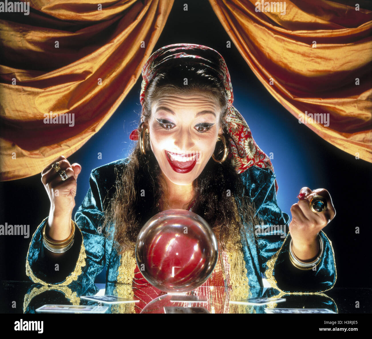 Foreteller, crystal ball, gesture, joy, success spiritualism, occultism ...