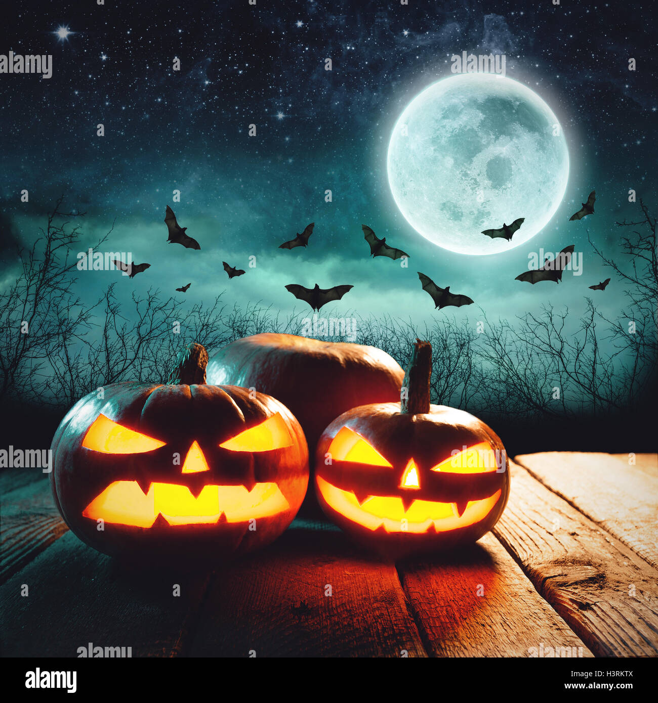 Halloween Pumpkin. Glowing Jack in a dark mist Forest. Elements of this ...