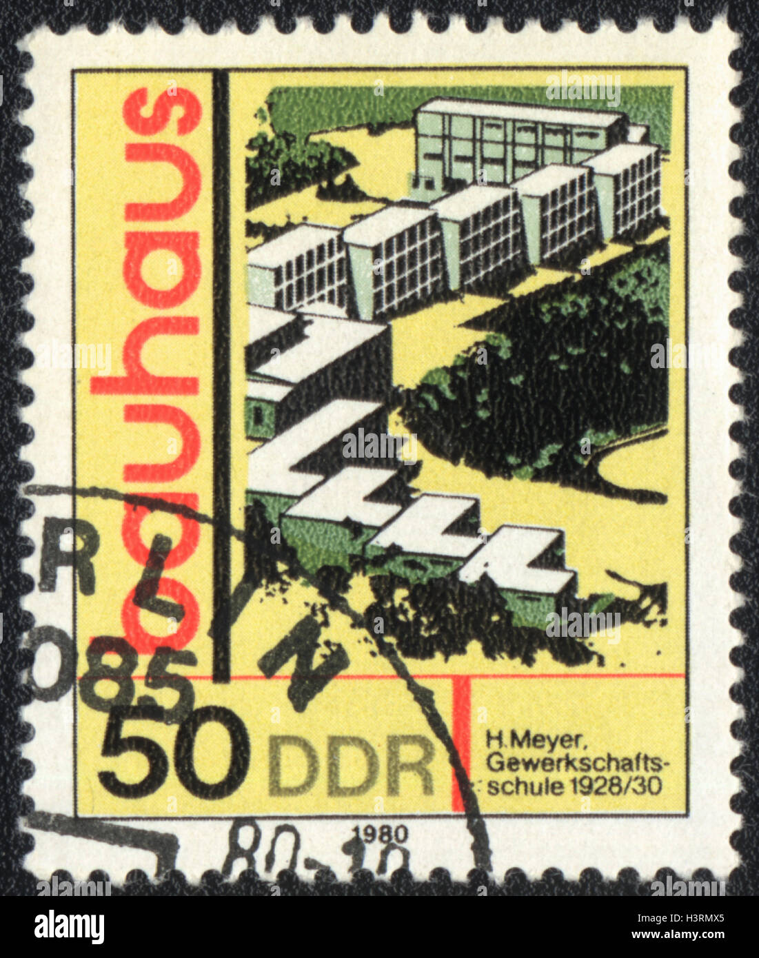 A postage stamp printed in DDR Germany, shows Union school 1928/1930 ...