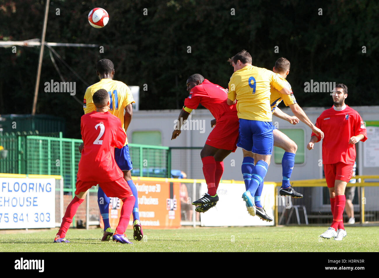Nick Reynolds of Romford (9) rises to score the winning goal - Romford ...