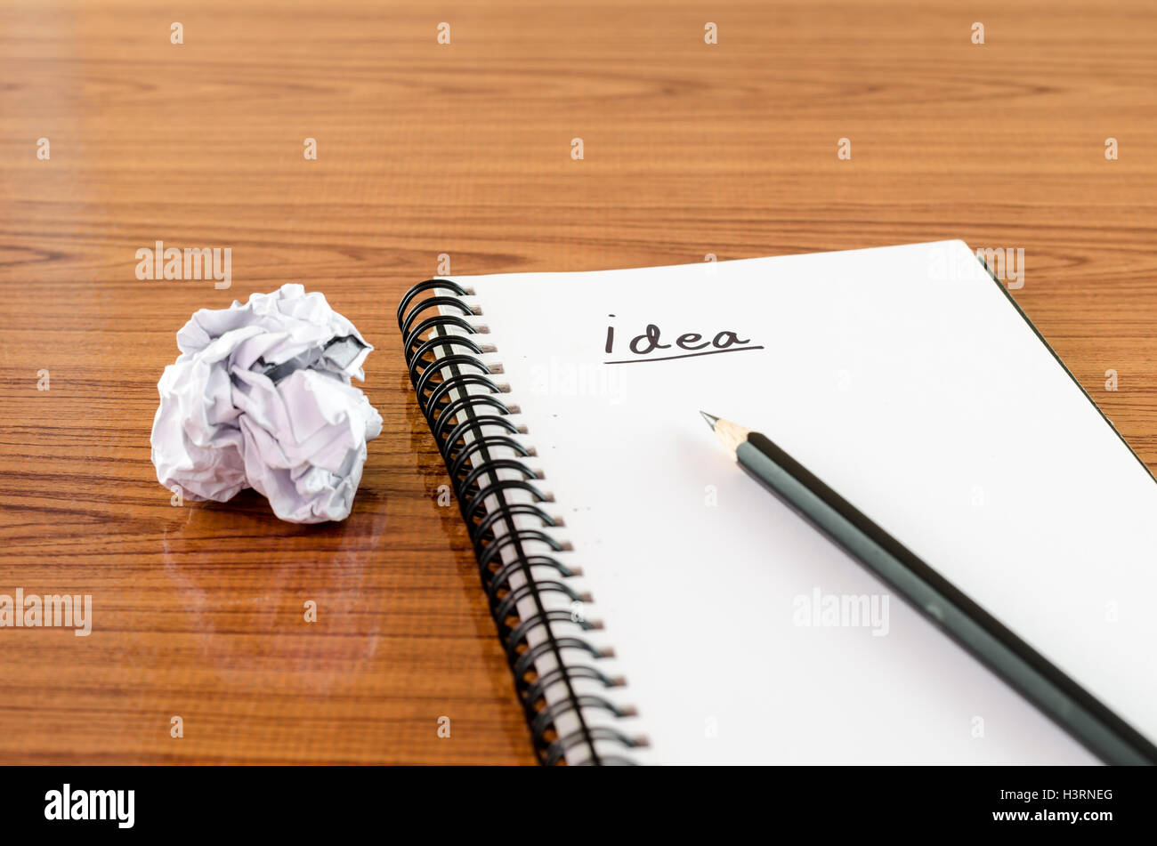crumpled paper and pencil with notebook Stock Photo - Alamy