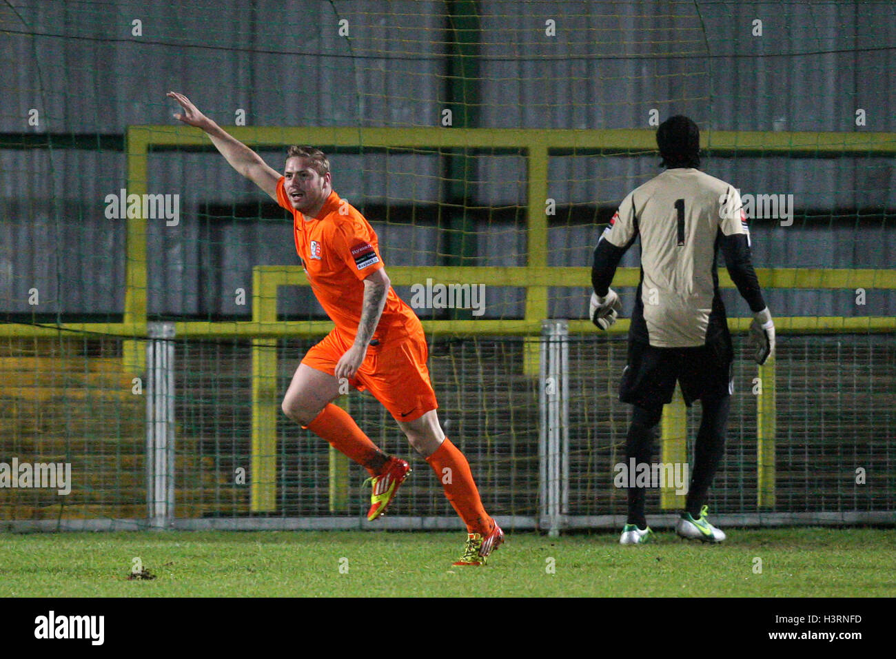 Jamie Guy scores the first goal for Maldon & Tiptree and celebrates ...