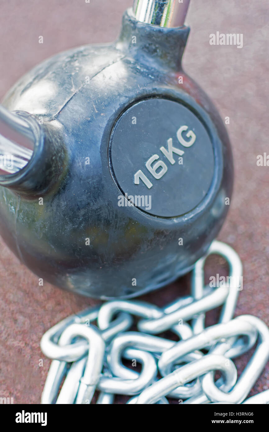Kettlebell With Handle and Chains Background. Fitness Exercise ...
