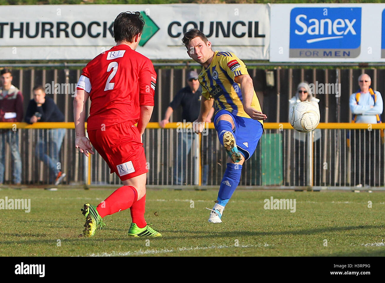 Tom Richardson of Romford scores the fourth goal for his team and ...