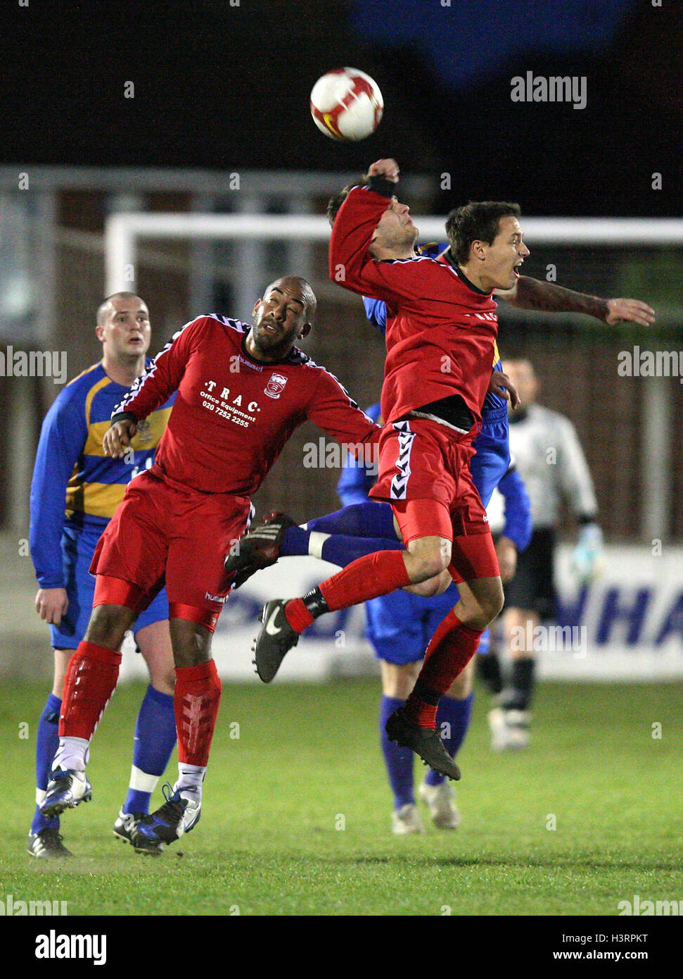 Jamie Haywood (R) and Ryan Murray of Stansted rise with Paul Clayton of ...