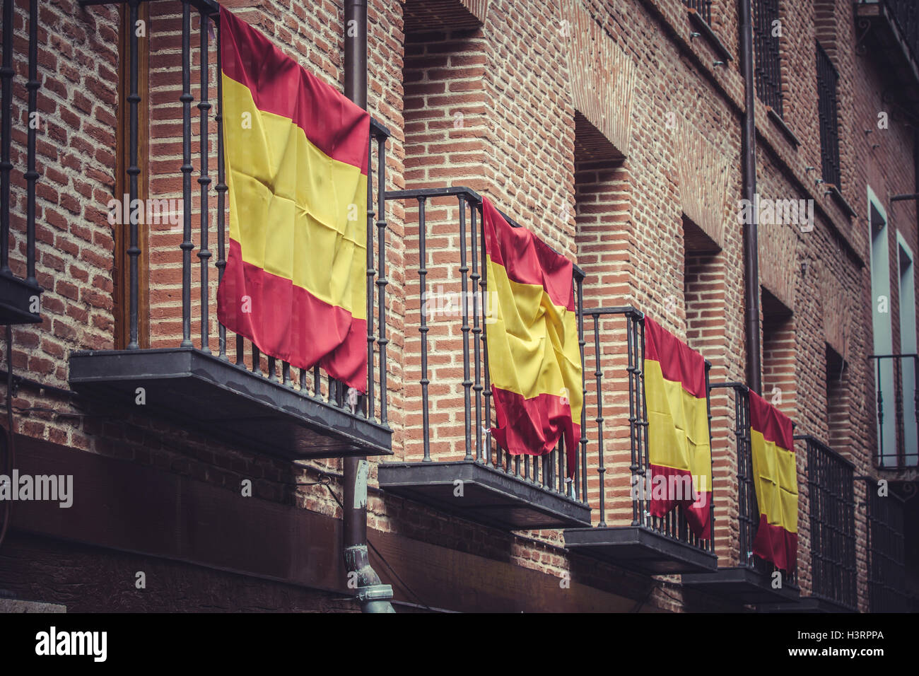 balconies with Spanish flags, Spain Stock Photo - Alamy