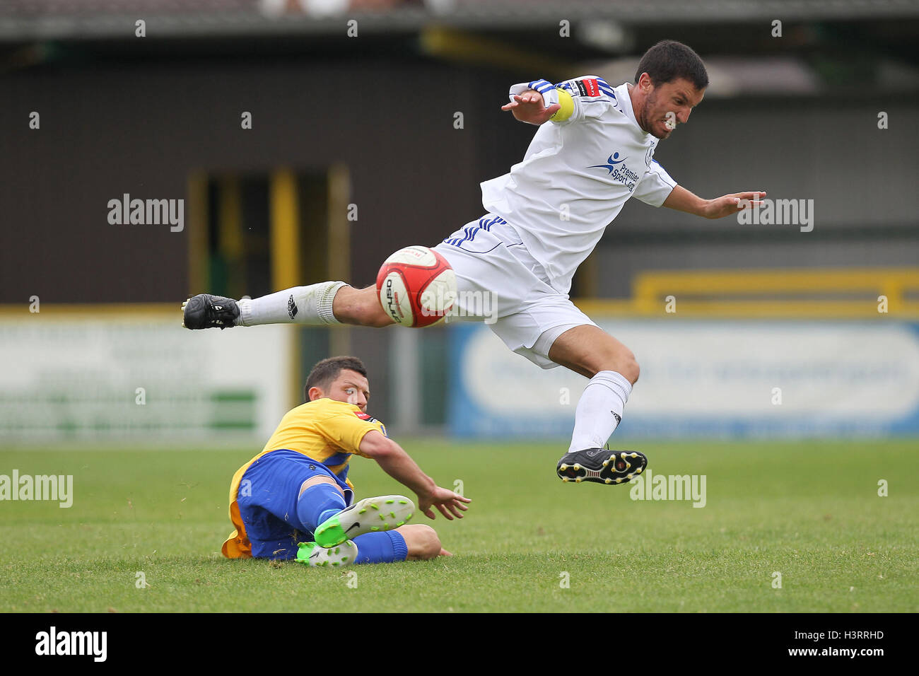Michael Sammut of Romford tackles Gavin Lemmon of Wroxham - Romford vs ...