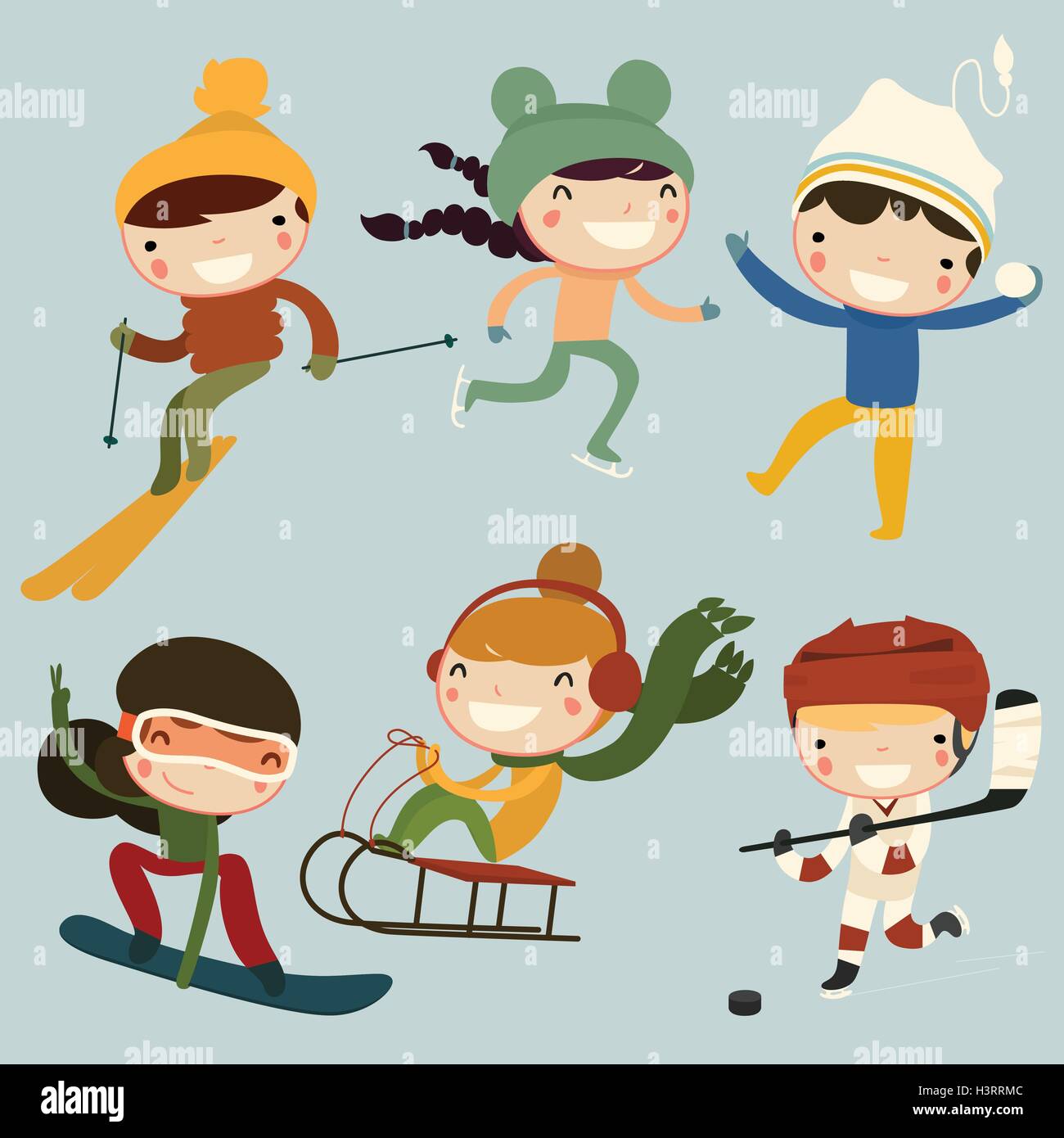 winter sports kids vector set. skiing boy. ice skating girl. boy with ...