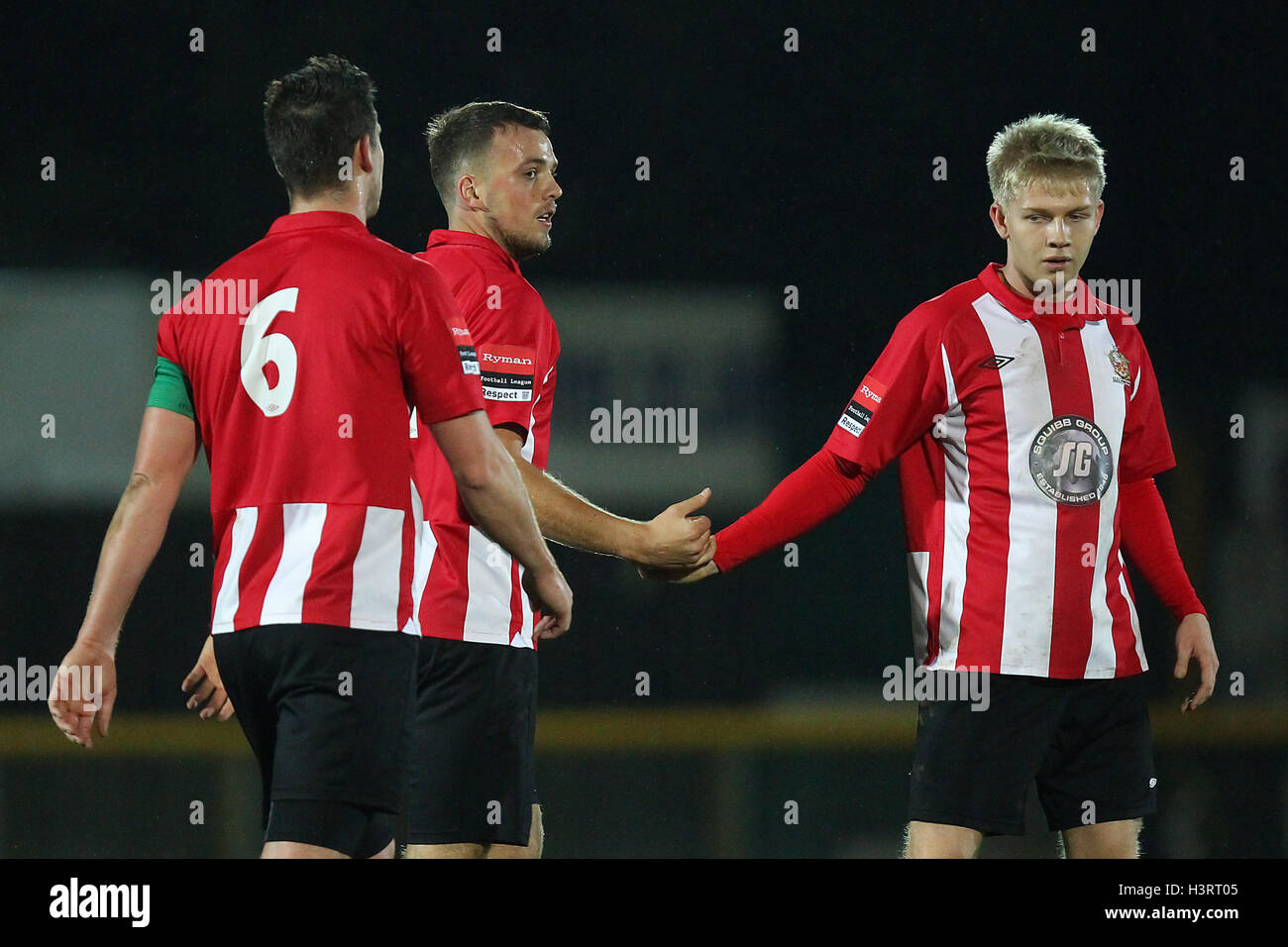 Hornchurch celebrate their second goal scored by Danny Johnson (2nd L ...